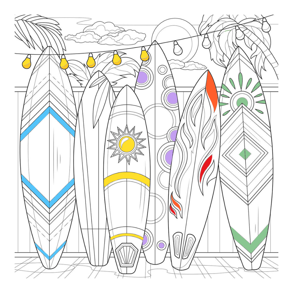 Tableau sur toile à colorier planches surf 30x30 cm | Photoexpression