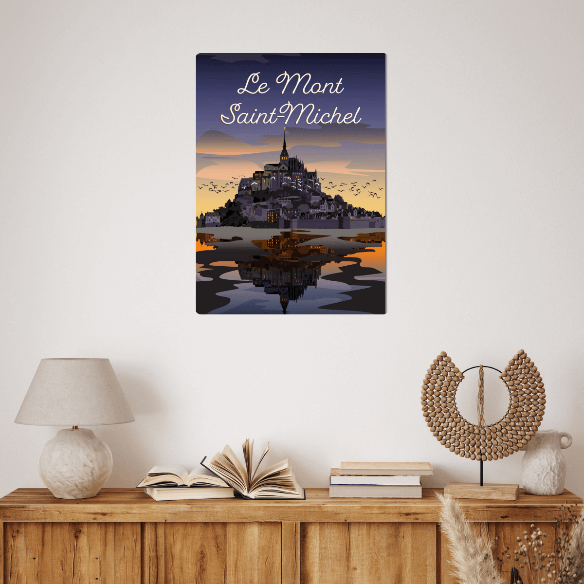 Tableau mural illustration Mont-Saint-Michel sunset | Photoexpression