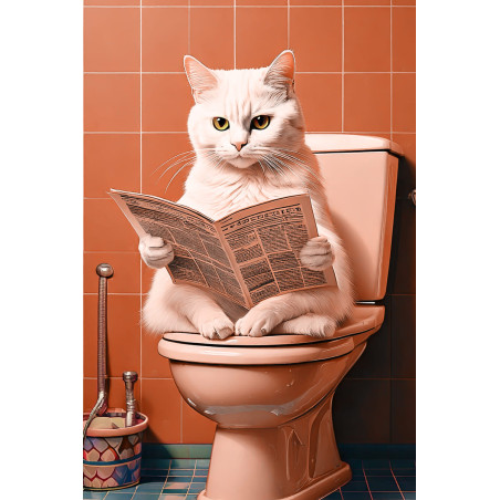 Tableau mural chat lisant un journal sur les toilettes | Photoexpression