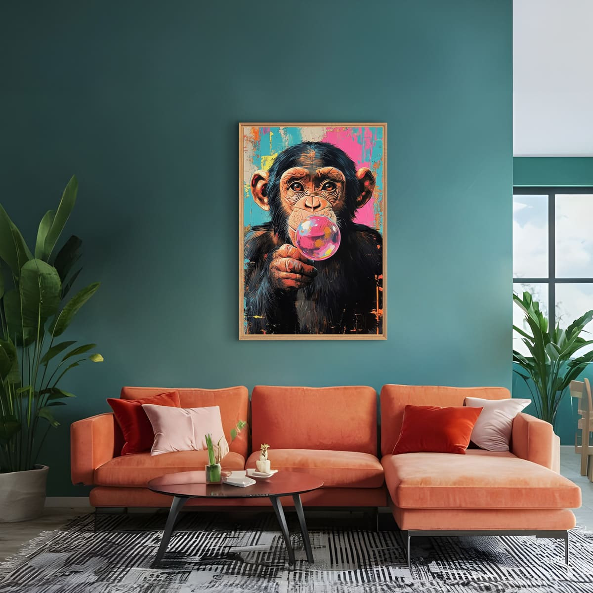 Tableau mural chimpanzé à la bulle de chewing-gum | Photoexpression